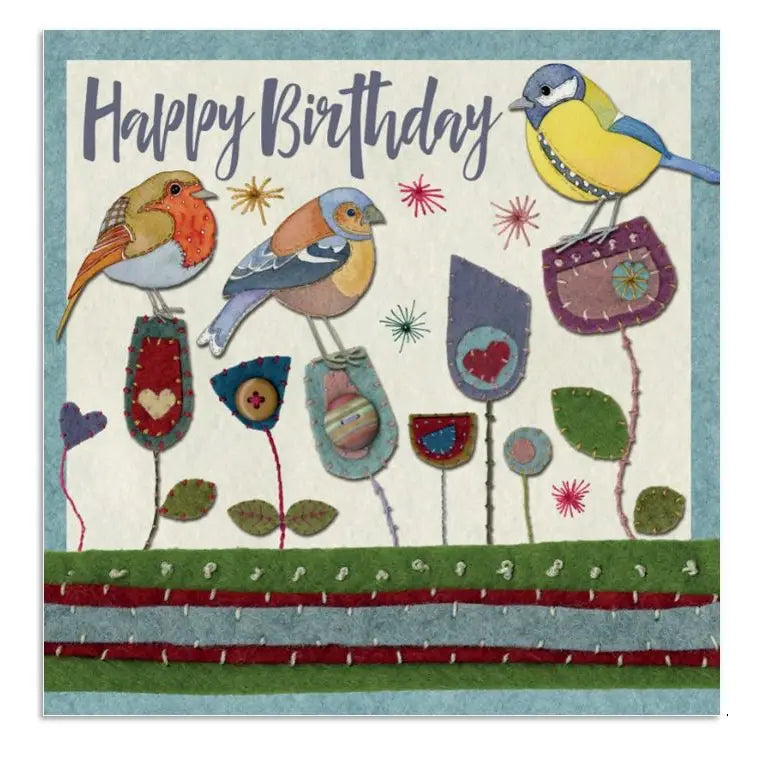 Three Stitched Birdie Birthday Greetings Card – Mindconnect Australia