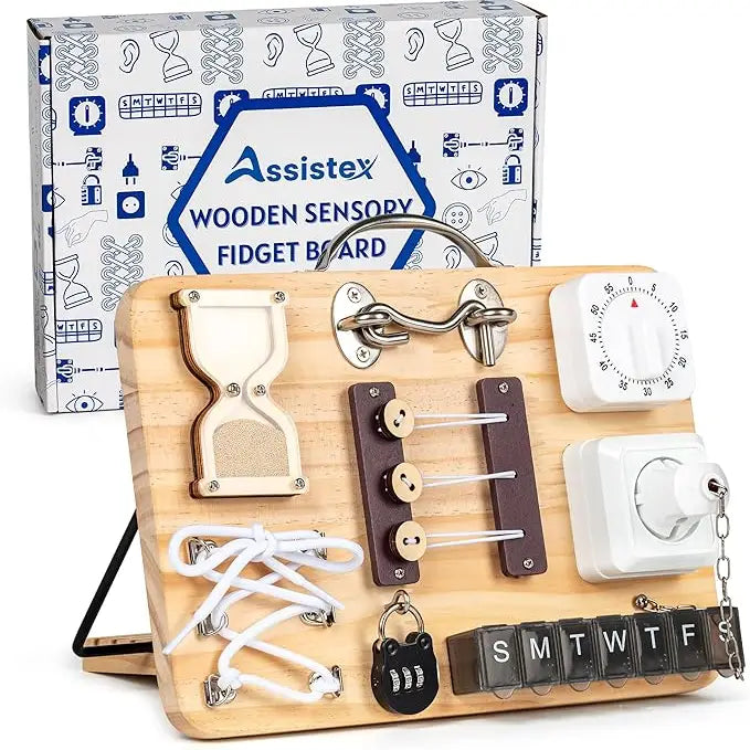 Assistex Montessori Fidget Wooden Busy Board #2 – Mindconnect Australia